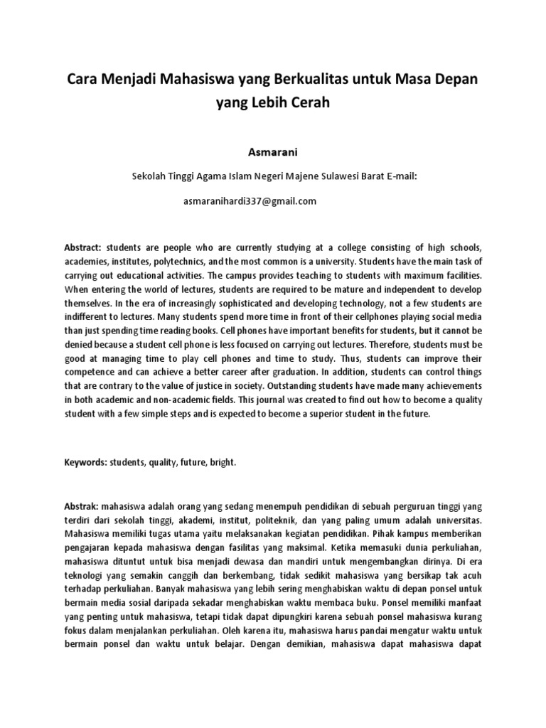 Cara Menjadi Mahasiswa Yang Berkualitas Untuk Masa Depan Yang Lebih Cerah | PDF | Karier ...