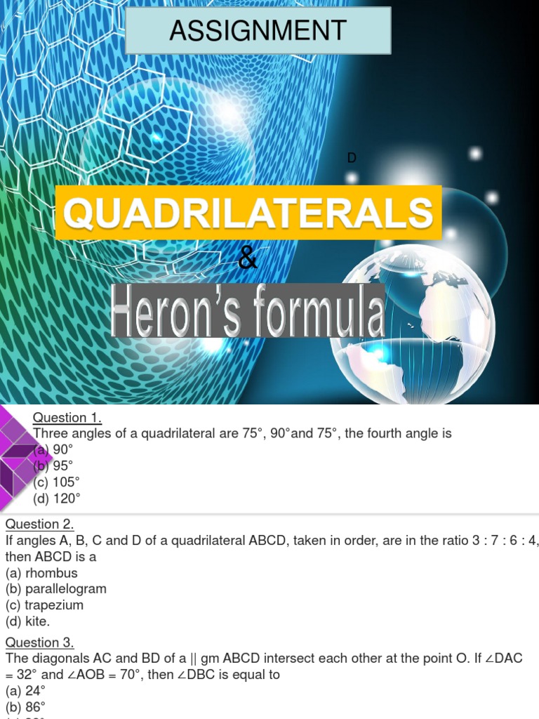 Class 9 - Quadrilateral and Heron's Formula MCQ's | PDF | Rectangle | Elementary Geometry