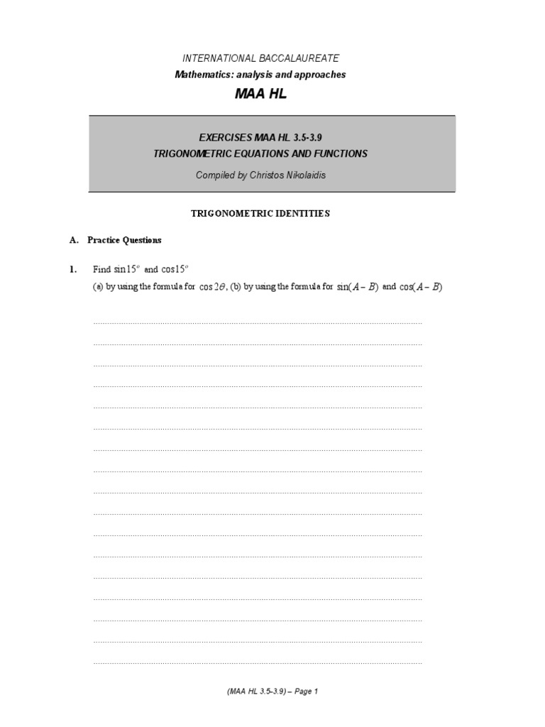Solving Trigonometric Equations and Identities: Practice Questions on Trigonometric Functions ...