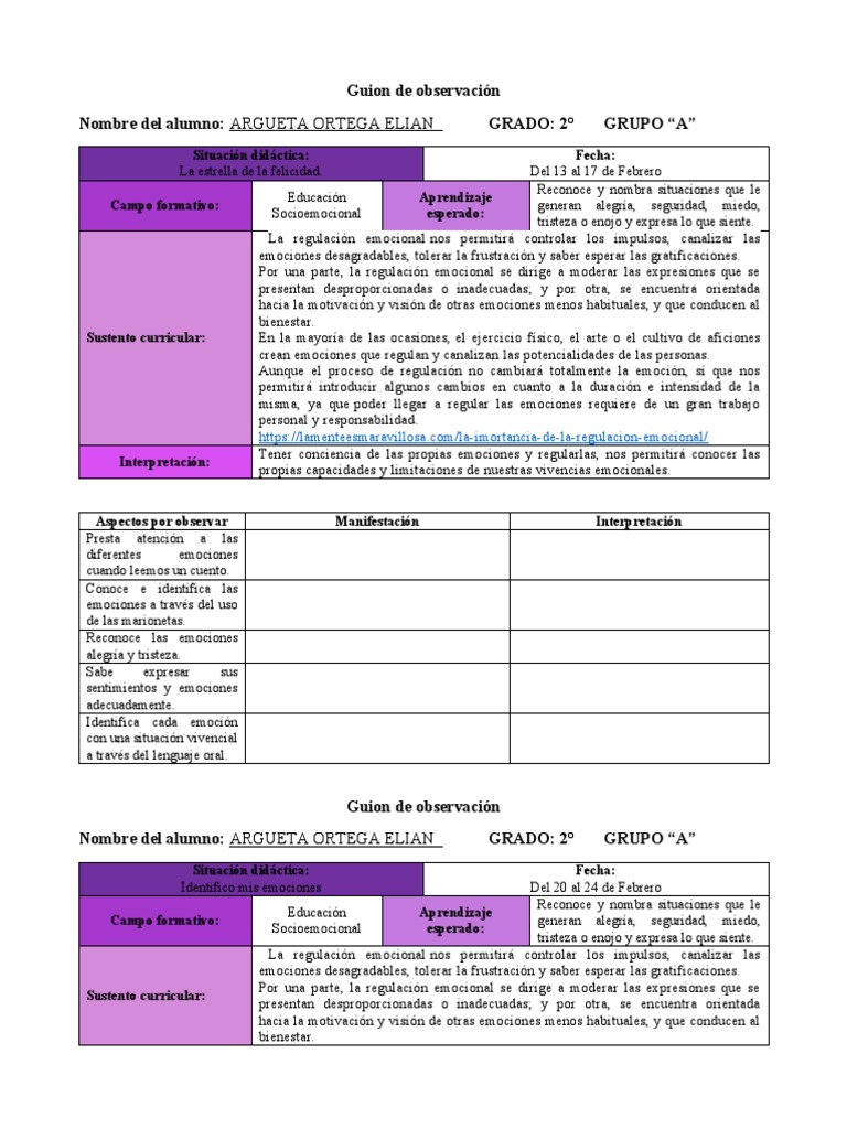Guion de Observación Educación Socioemocional | PDF | Las emociones ... Guion de Observación Educación Socioemocional | PDF | Las emociones ...