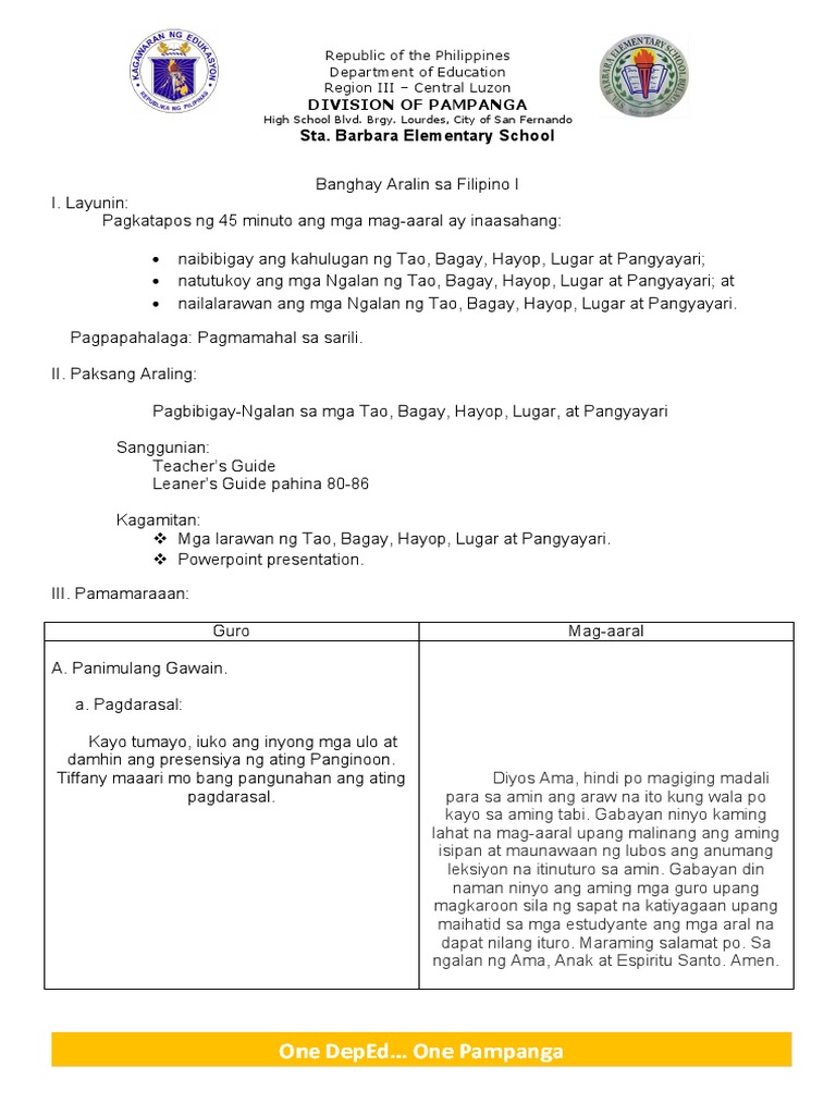 COT - Lesson Plan (FILIPINO) | PDF