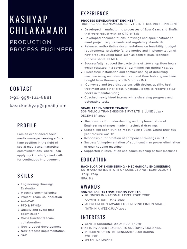 Black and White Bordered Modern Resume | PDF | Engineering | Gear