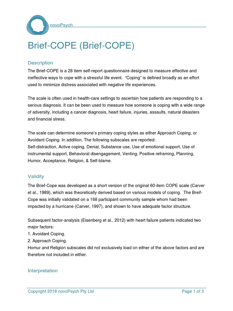 Brief Cope | PDF | Stress (Biology) | Humour