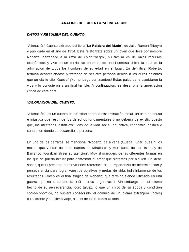 Analisis Del Cuento - Alineacion | PDF | Racismo | Discriminación y ...