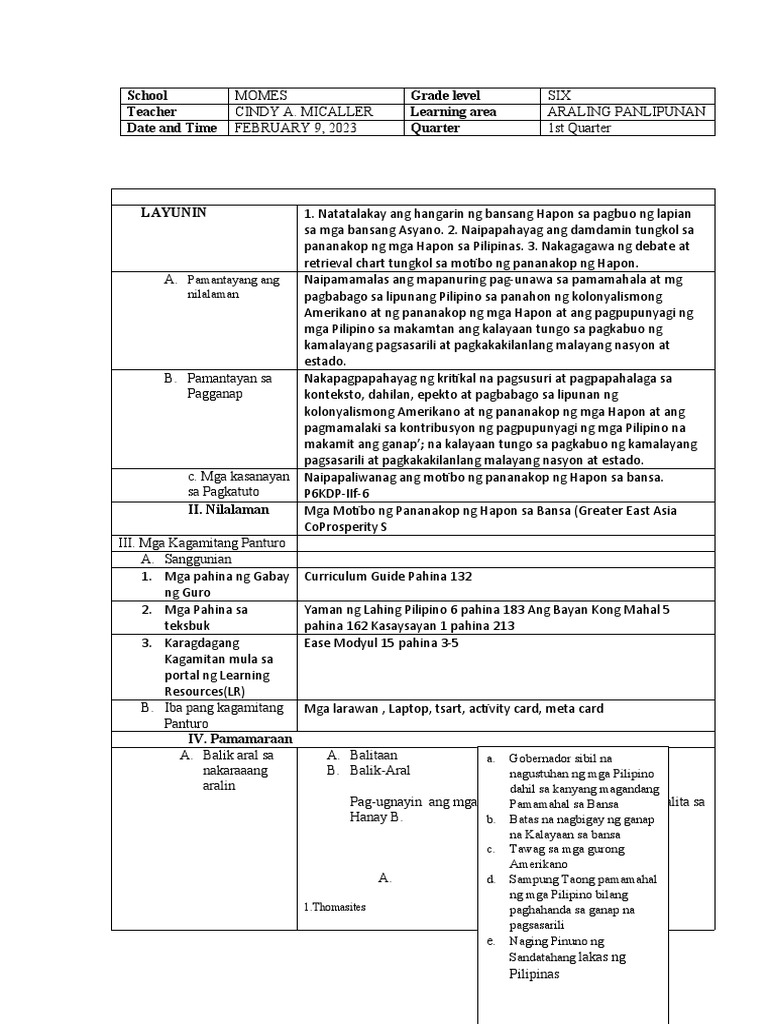 Lesson Plan In Science 6 Pdf