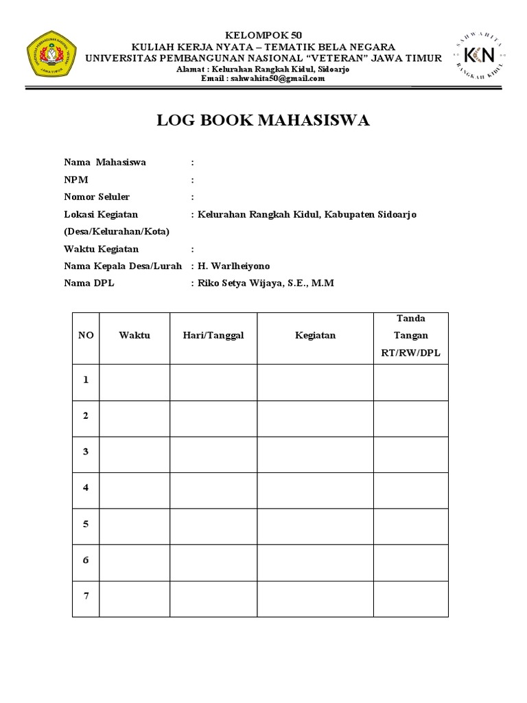 Logbook KKN Mahasiswa UPN 2021 | PDF
