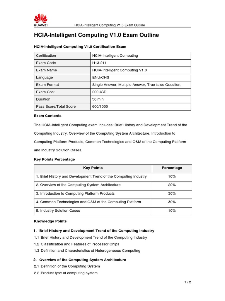 HCIA-Intelligent Computing V1.0 Exam Outline | PDF | Computing | Software