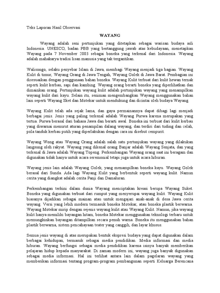 Teks Laporan Hasil Observasi | PDF | Ilmu Sosial | Fiksi Umum