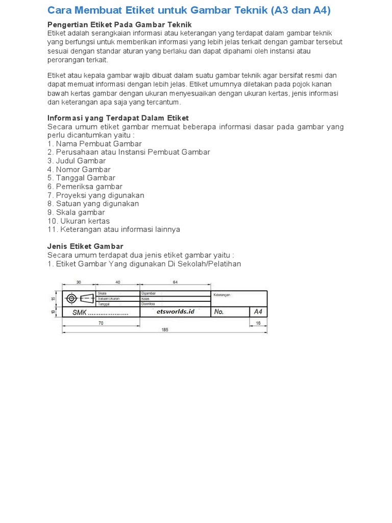 Cara Membuat Etiket Untuk Gambar Teknik | PDF