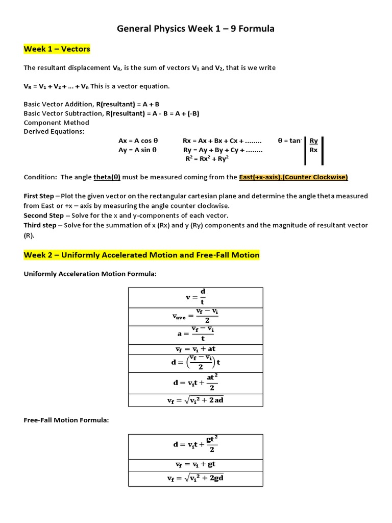 General Physics Summary of Formulas | PDF | Torque | Potential Energy