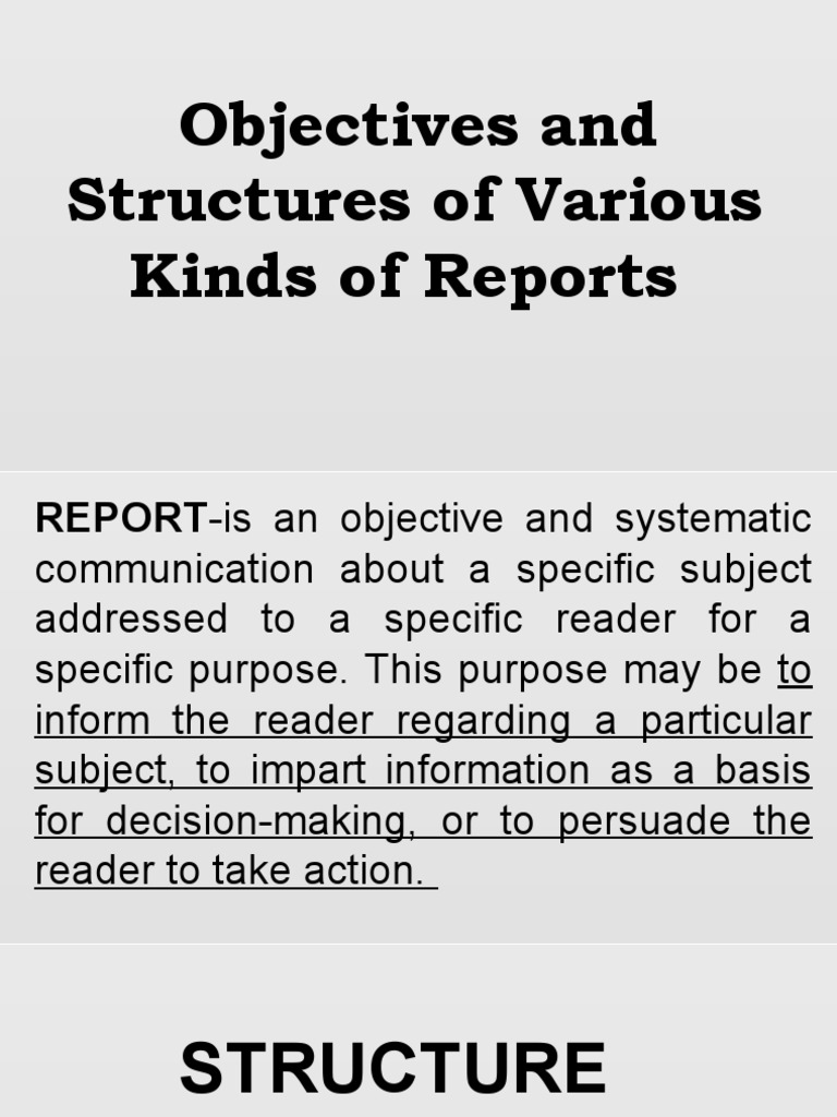 Objectives and Structures of Various Kinds of Reports | PDF ...