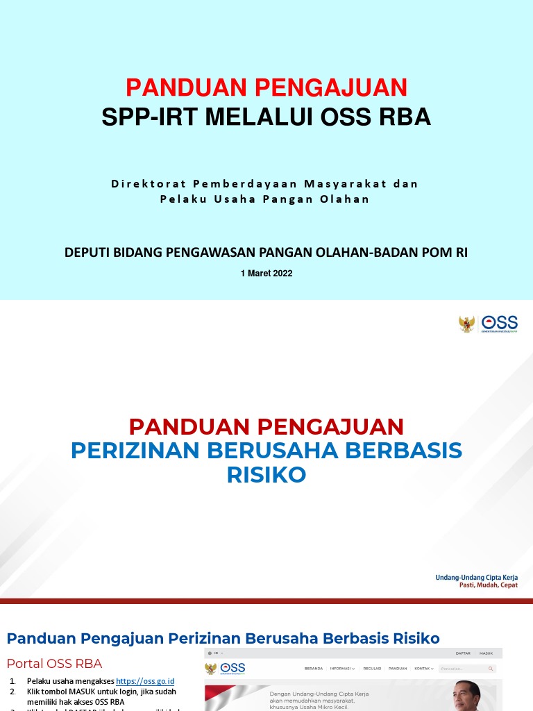 Panduan Pengajuan SPP-IRT Melalui OSS RBA | PDF