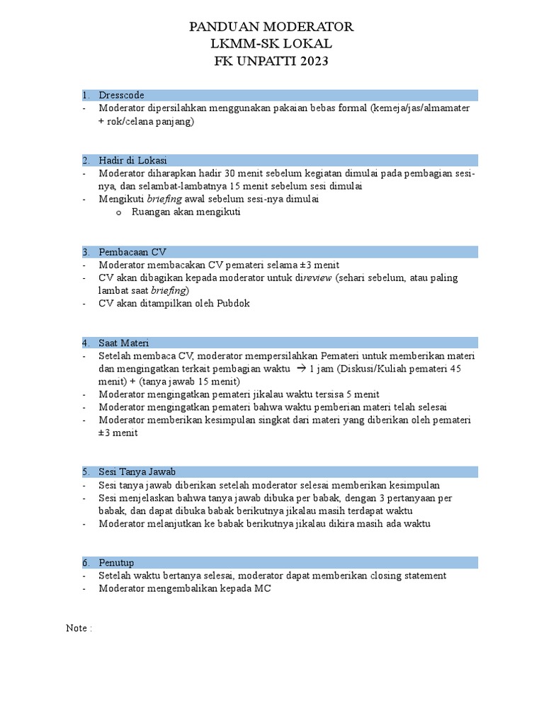 Panduan Moderator LKMM-SK Lokal 2023 | PDF