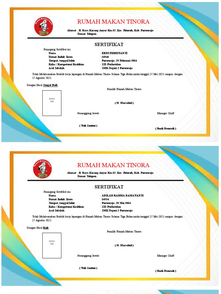 Sertifikat Tinora | PDF