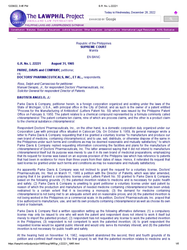 G.R. No. L-22221 | PDF | Patent | Glossary Of Patent Law Terms