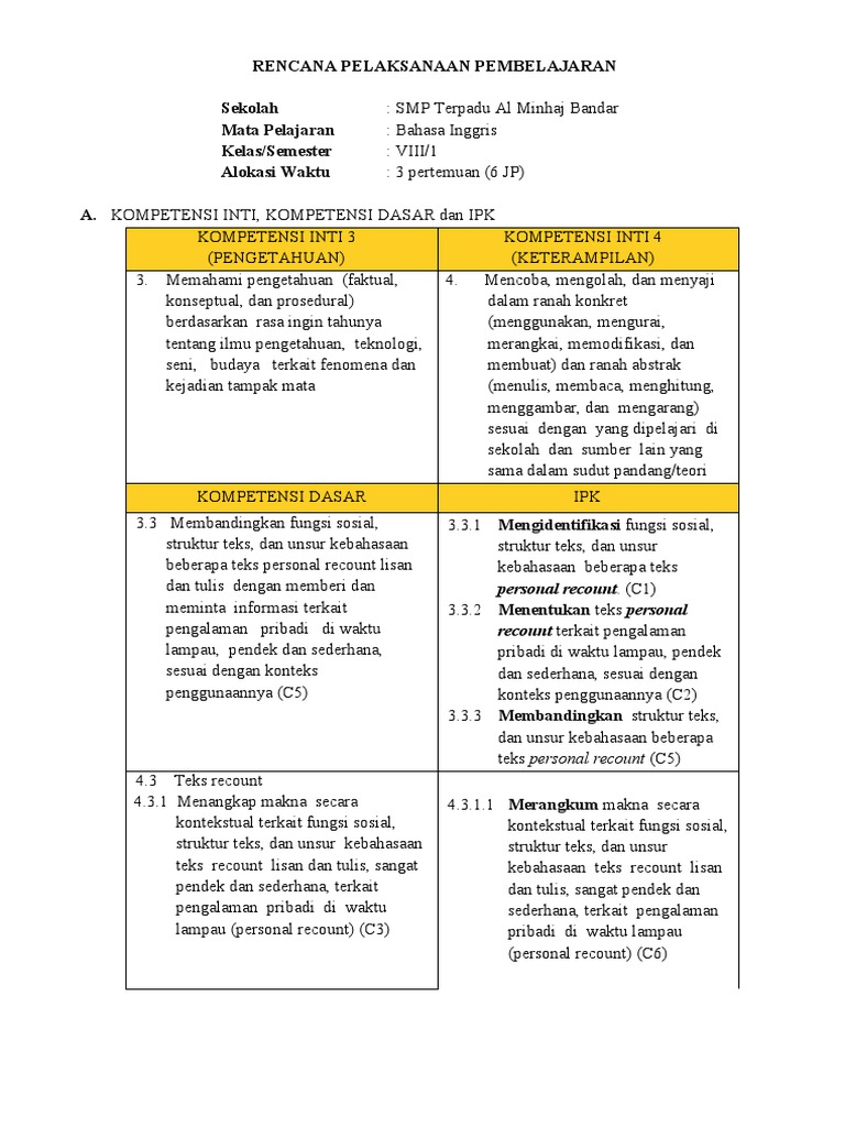RPP Recount Text Kelas Viii SMP | PDF
