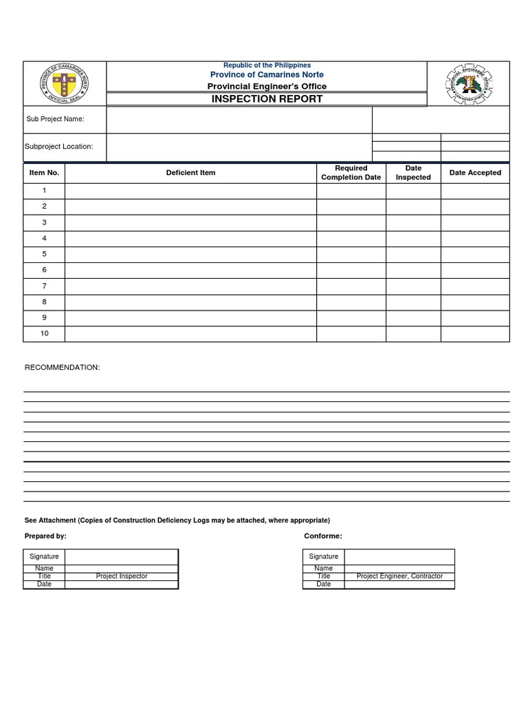 Inspection Report Template For PI | PDF | Technology & Engineering