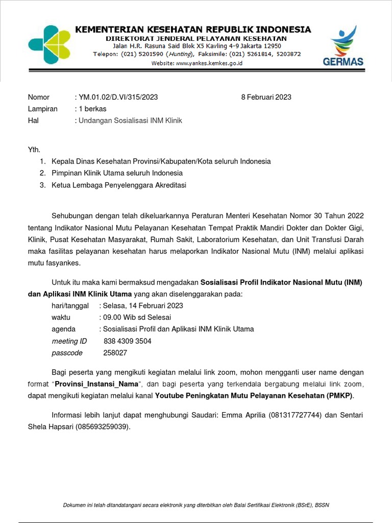 Undangan Sosialisasi INM Klinik Utama | PDF | Pengembangan Diri ...
