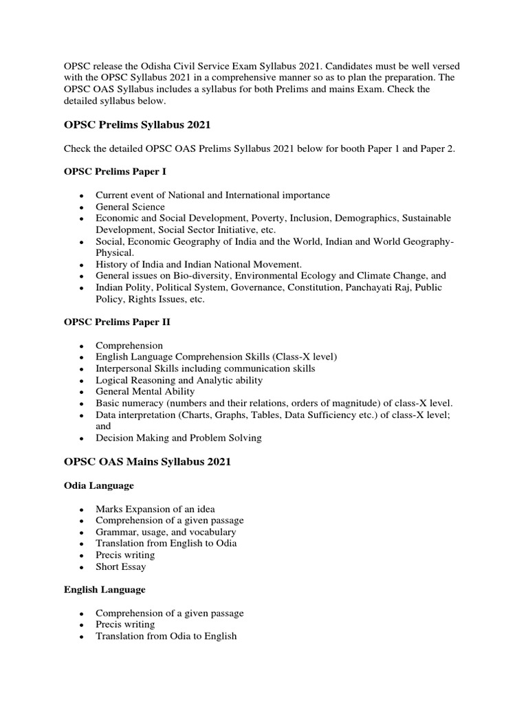 OPSC Prelims Syllabus 2021 | PDF | Engineering | Science