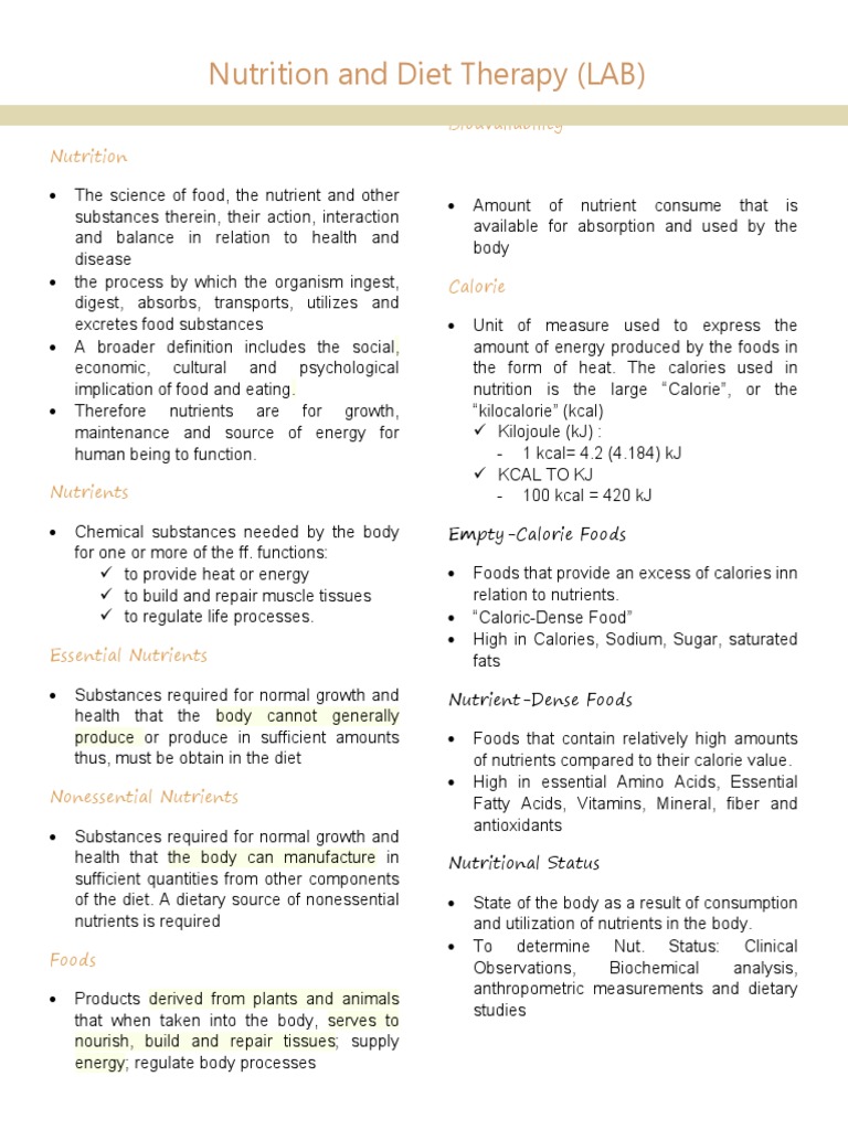 Nutrition and Diet Theraphy Lab | PDF | Nutrients | Nutrition