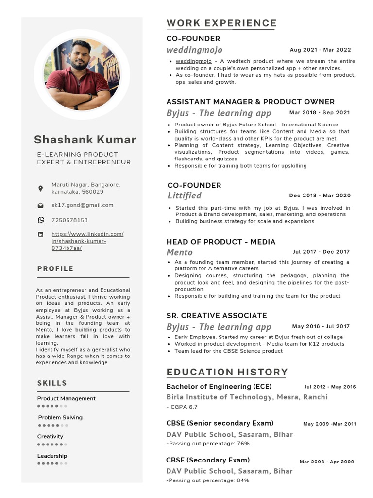Shashank CV | PDF | Communication | Behavior Modification