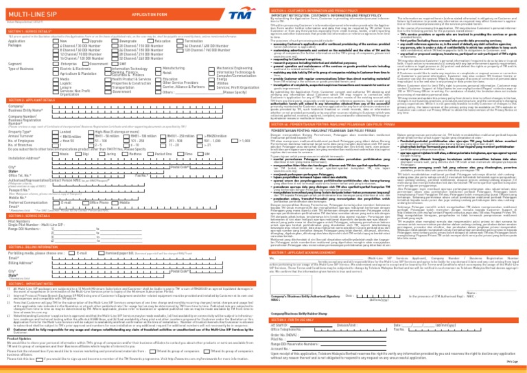 Multi-Line Sip Application Form | PDF | Privacy | Credit Bureau