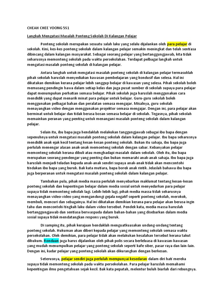 Langkah Mengatasi Masalah Ponteng | PDF