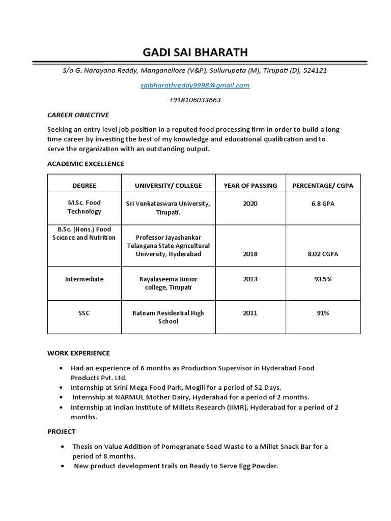 Gadi Sai Bharath Reddy Resume | PDF