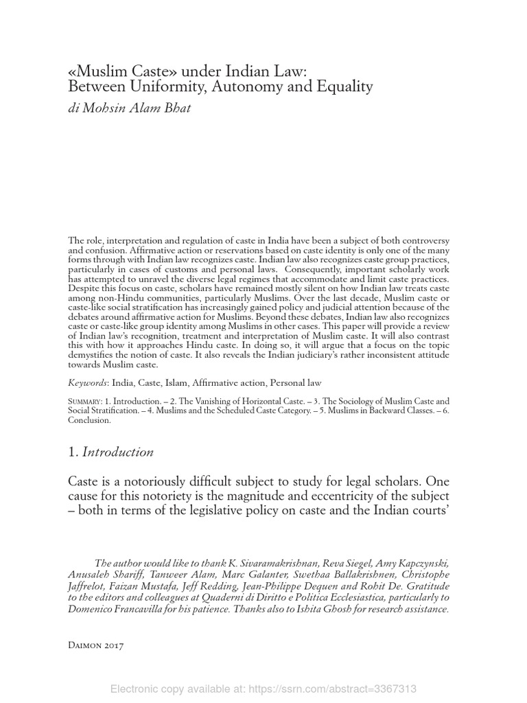 Muslim Caste Under Indian Law | PDF | Dalit | Caste
