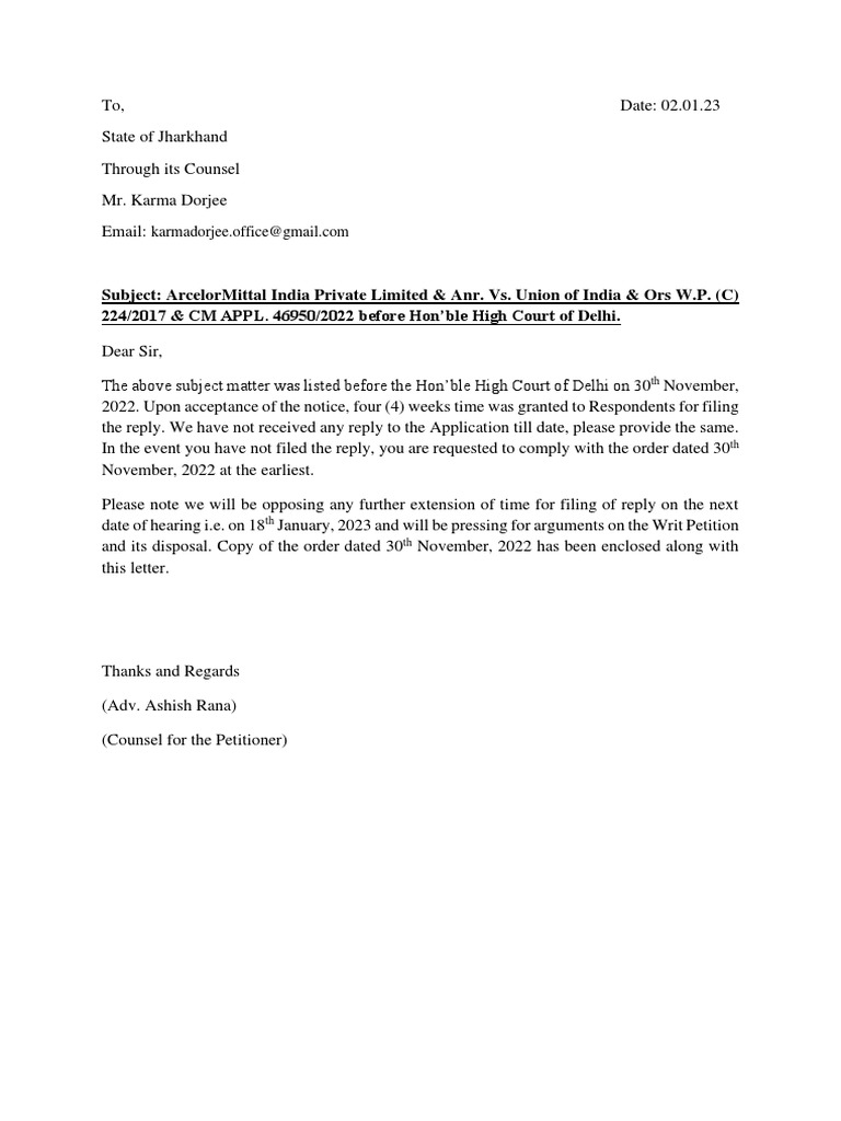 State of Jharkhand Letter | PDF
