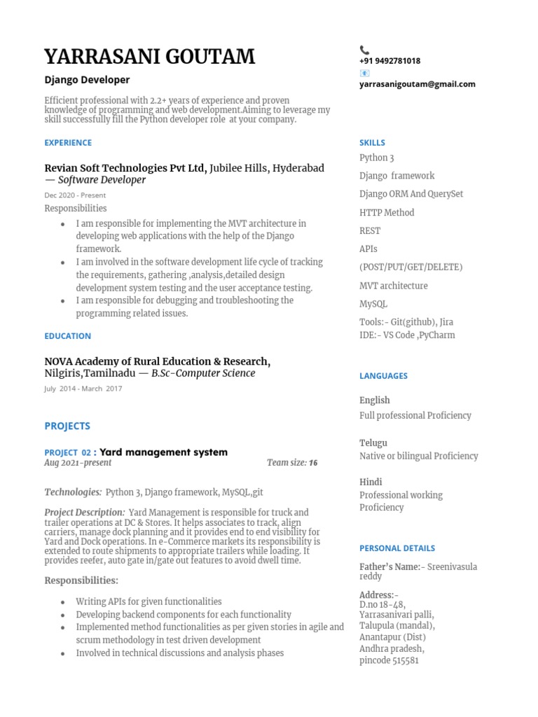 Django Developer Resume - Yarrasanigoutam | PDF | Agile Software ...