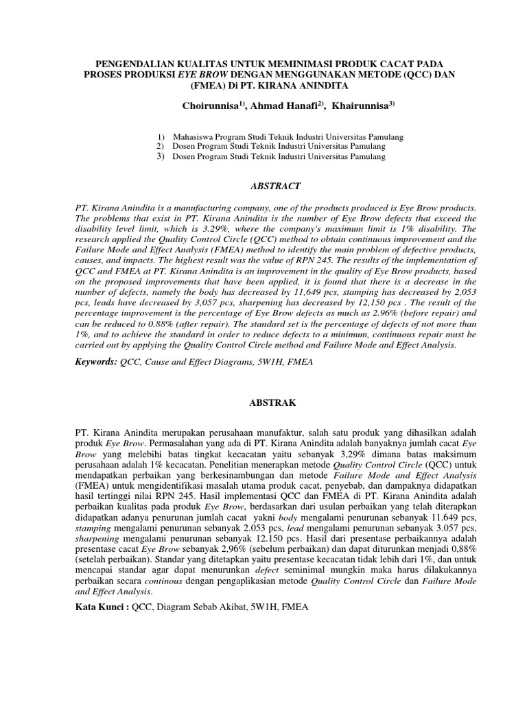 PENGENDALIAN KUALITAS UNTUK MEMINIMASI PRODUK CACAT PADA PROSES ...