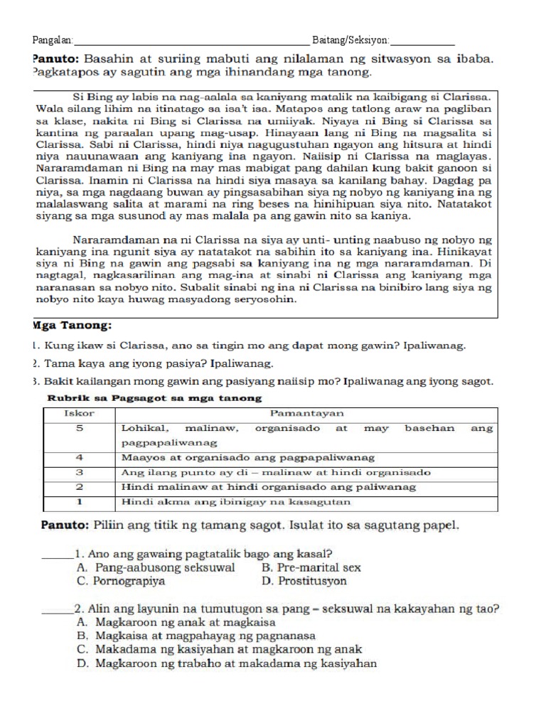 ESP 10 4th Quarter Acticity 1& 2 | PDF