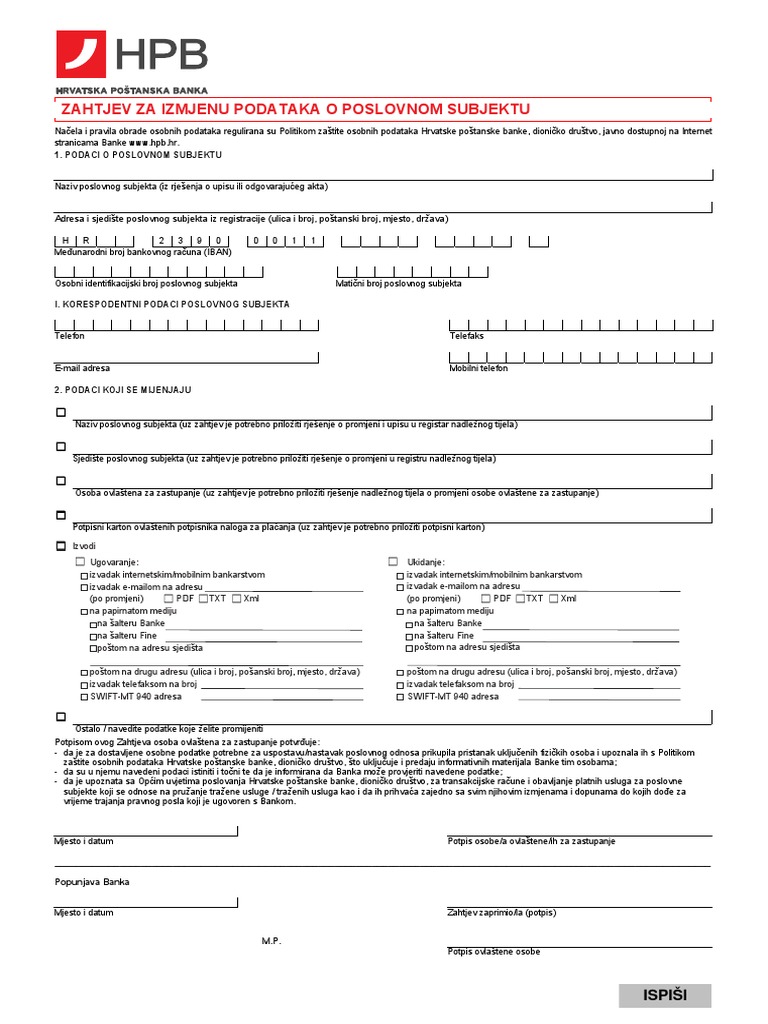 Zahtjev Za Izmjenu Podataka | PDF