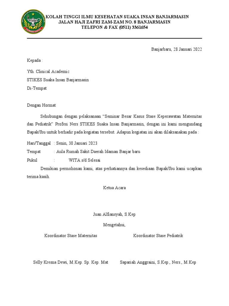 Surat-Surat Seminar Besar Stase Mater Dan Pedi - Rsdi BJB | PDF ...