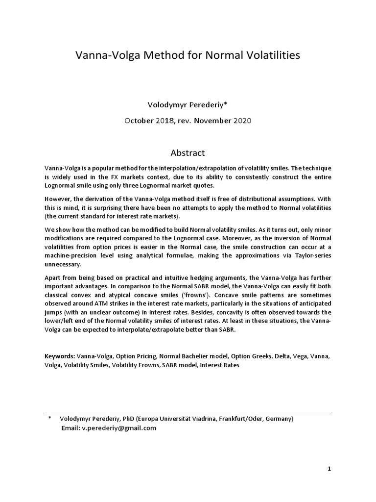 Vanna-Volga Method For Normal Volatilities | PDF | Greeks (Finance ...