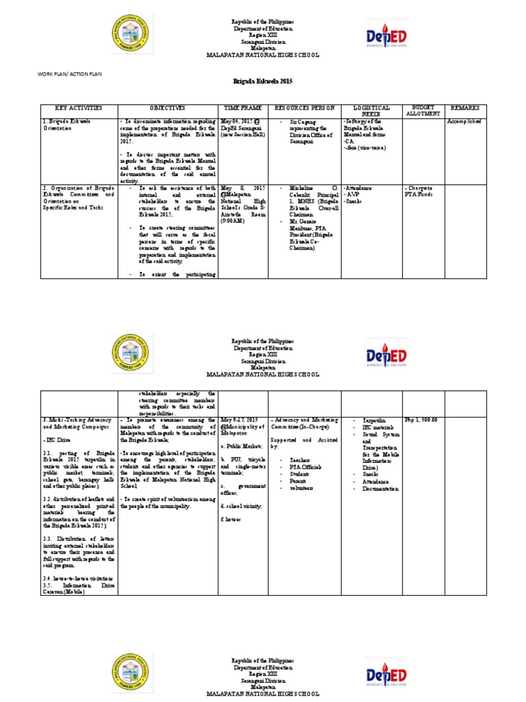 Action Plan Brigada Eskwela | PDF | Volunteering