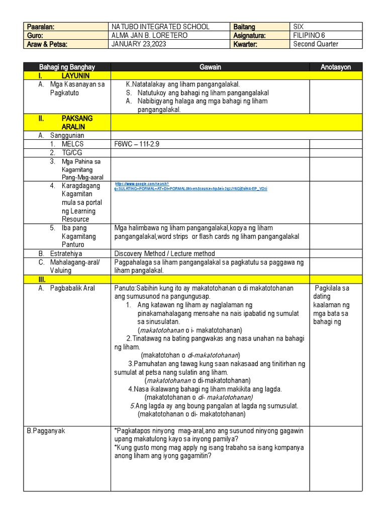 Filipino LP Observation | PDF