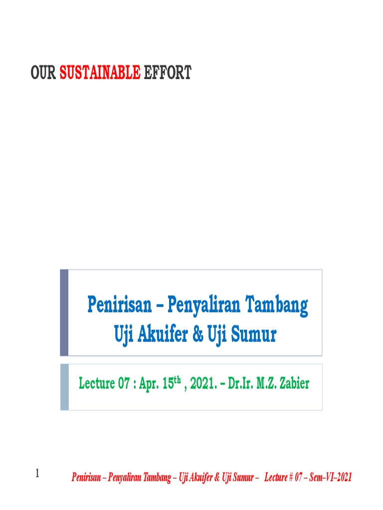 7.3 Lecture - 07 - Uji Akuifer & Uji Sumur - Rev 03 | PDF