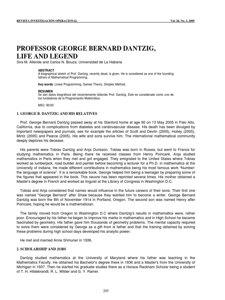 Professor George Bernard Dantzig, Io-26305-1 | PDF | Linear Programming ...