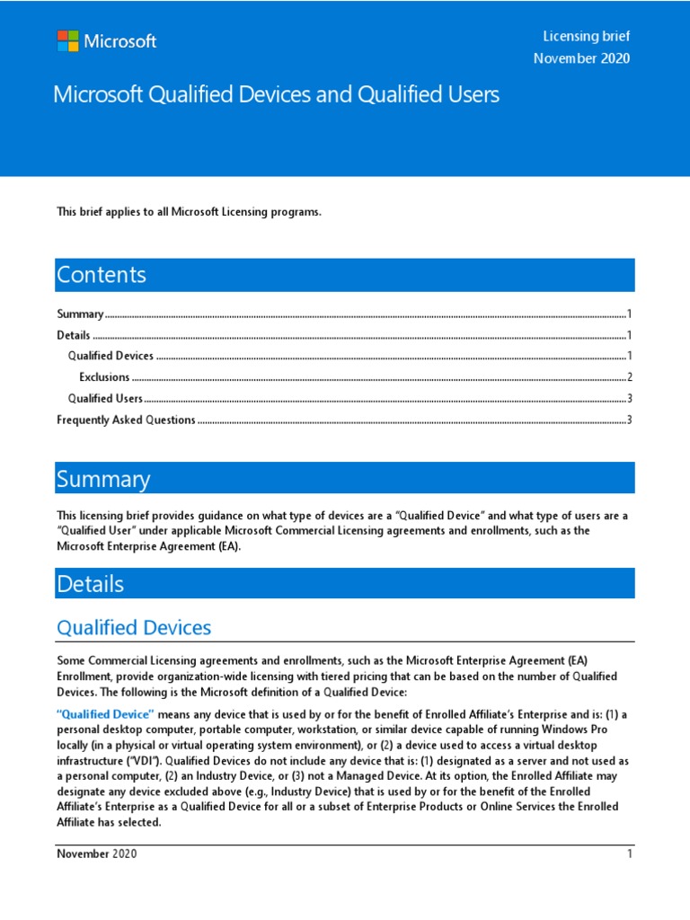 Licensing Brief Plt Microsoft Qualified Devices And Qualified Users