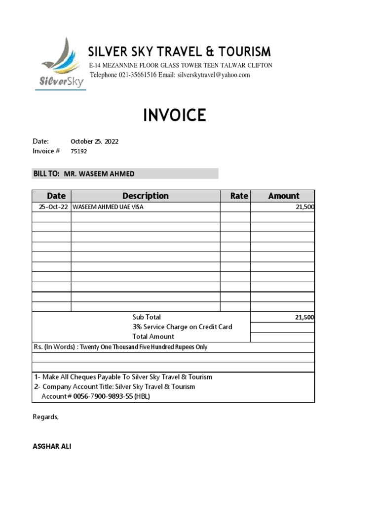 Waseem Ahmed Invoice - Evisa | PDF