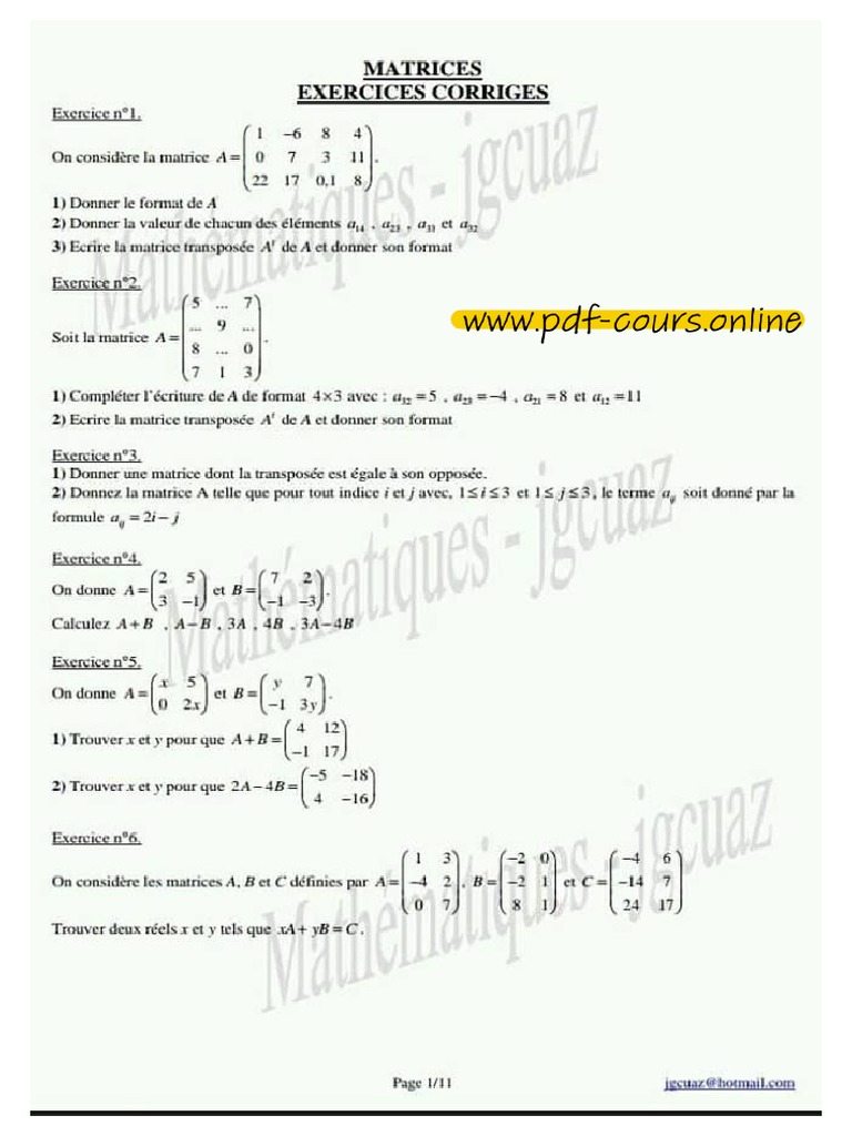 Exercice Algebre smp1 smc1 Sma1 Smi1 | PDF
