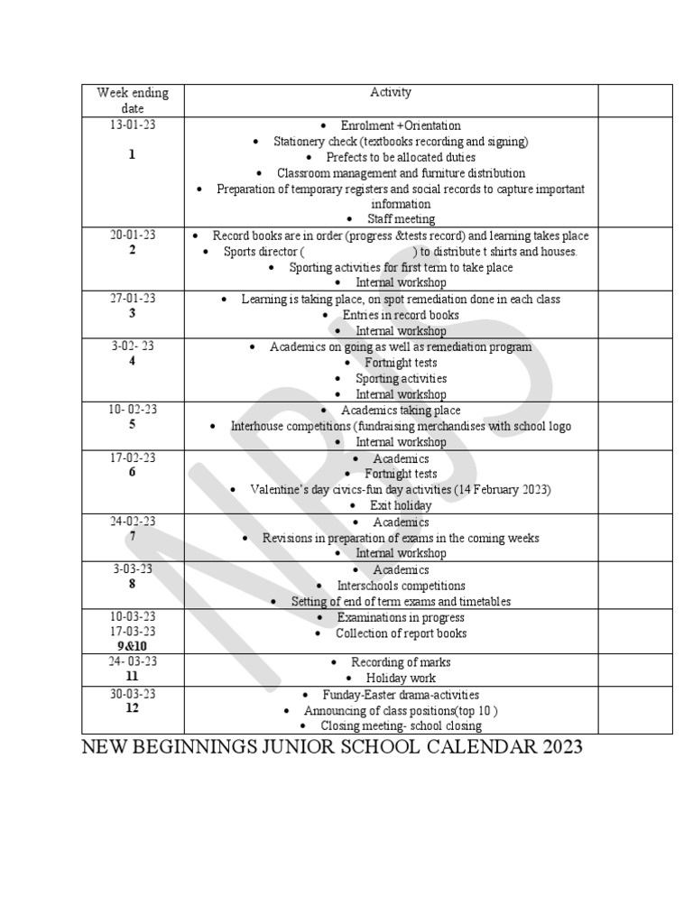 NBJS School Calendar 2023 | PDF