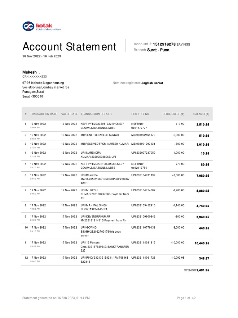 Statement | PDF | Debits And Credits | Personal Finance
