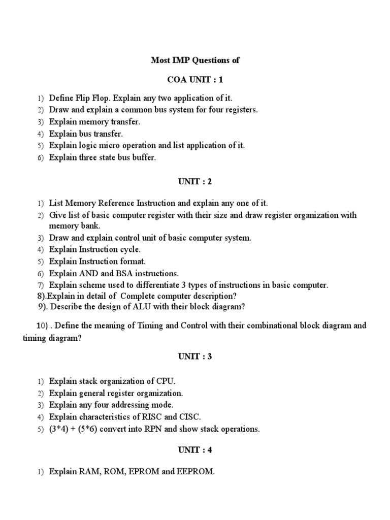 Coa Important Questions | PDF | Computer Data Storage | Read Only Memory
