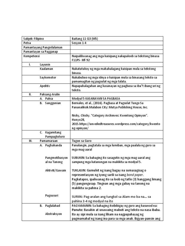 Pagbasa at Pgsusuri FILIPINO 11 Q3 W5 | PDF Pagbasa at Pgsusuri FILIPINO 11 Q3 W5 | PDF