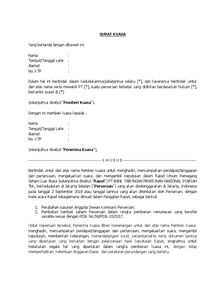 Surat Kuasa RUPSLB BTPN Syariah (Badan Hukum) | PDF | Bisnis | Hukum Surat Kuasa RUPSLB BTPN Syariah (Badan Hukum) | PDF | Bisnis | Hukum