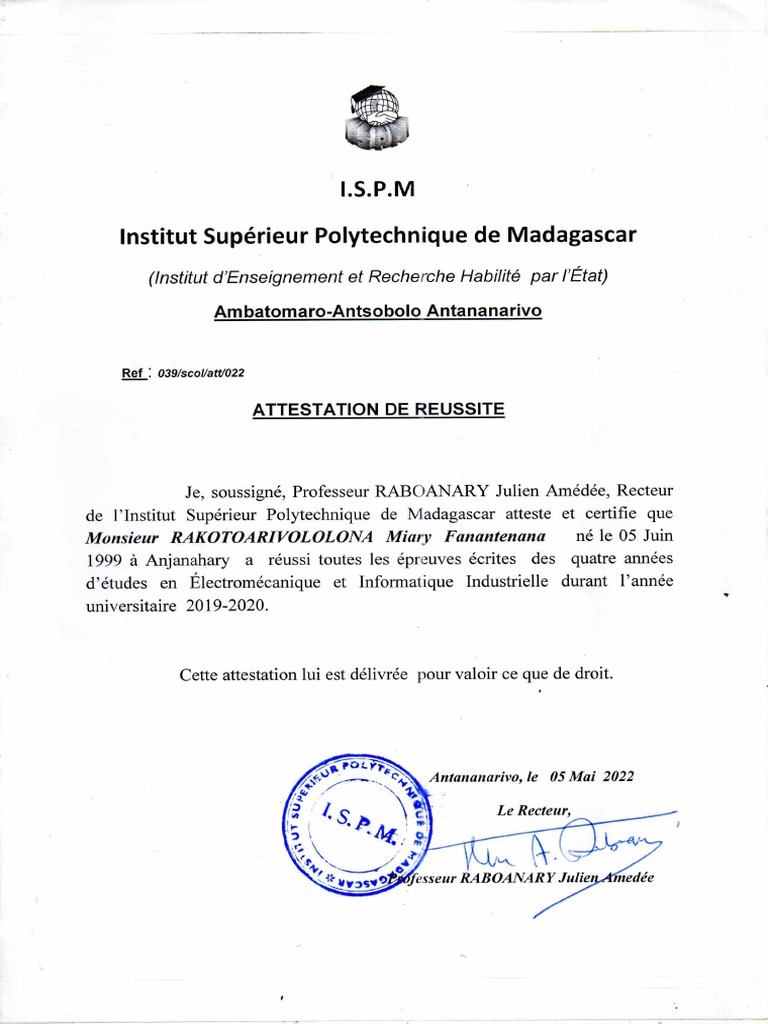 Attestation de Réussite | PDF