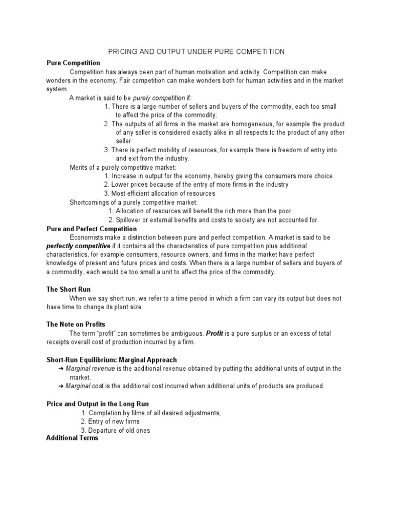 Pricing and Output Under Pure Competition | PDF | Perfect Competition ...